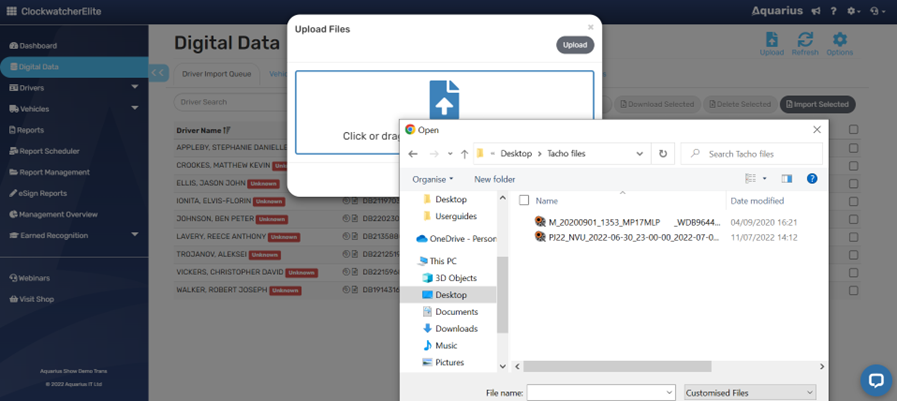 Clockwatcher Elite - Upload files